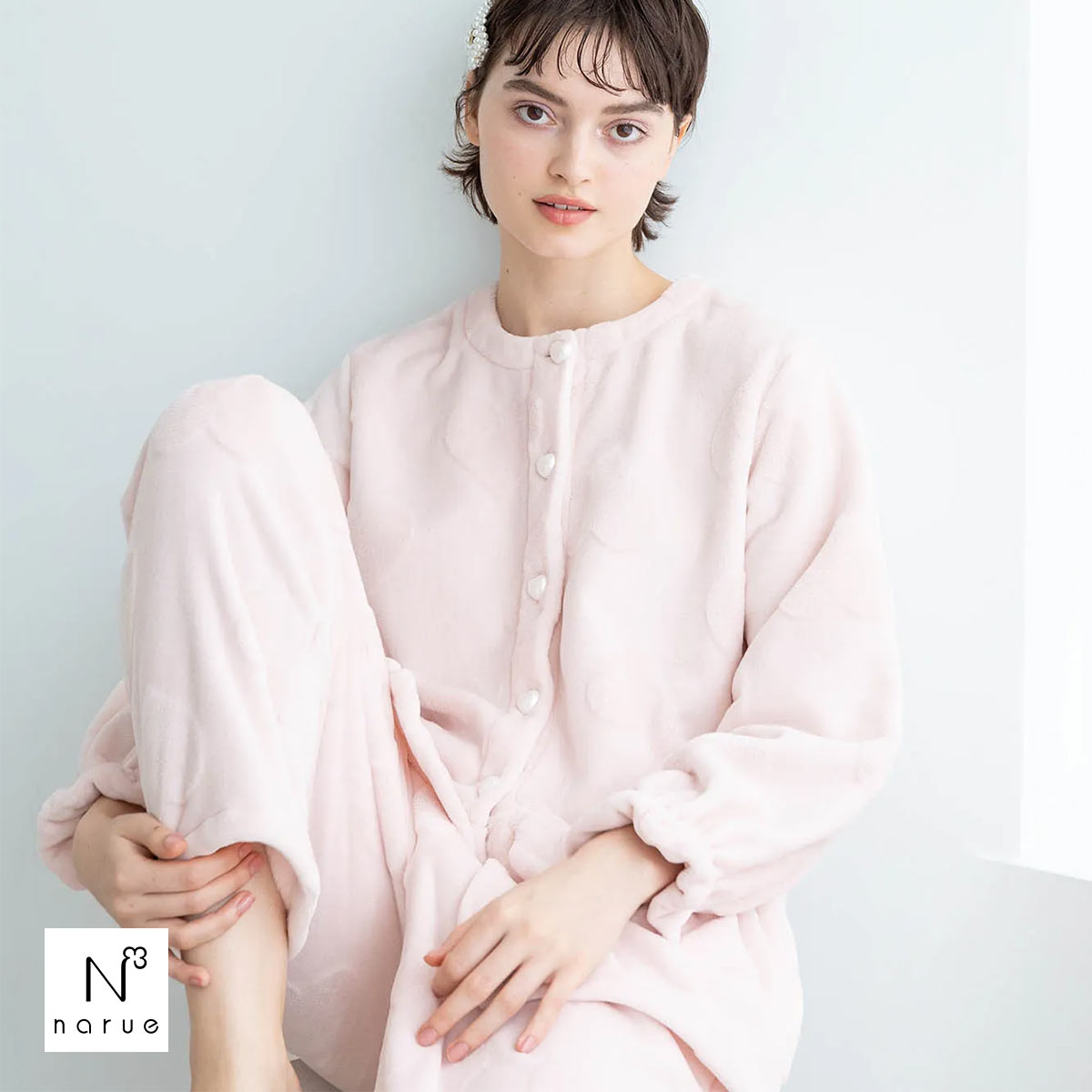 ナルエー パジャマ シャイニースノーハートエンボスペプラムパジャマ セットアップ 上下セット ルームウェア 長袖 レディース NARUE | SHIROHATO(白鳩)